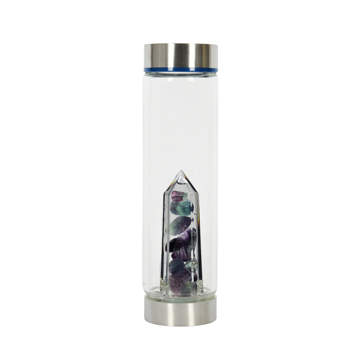 Bewater Power Positive Glass Bottle - Fluorite and Clear Quartz